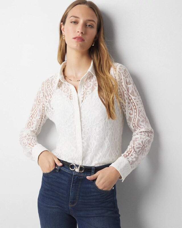 Long Sleeve Lace Shirt | White House Black Market